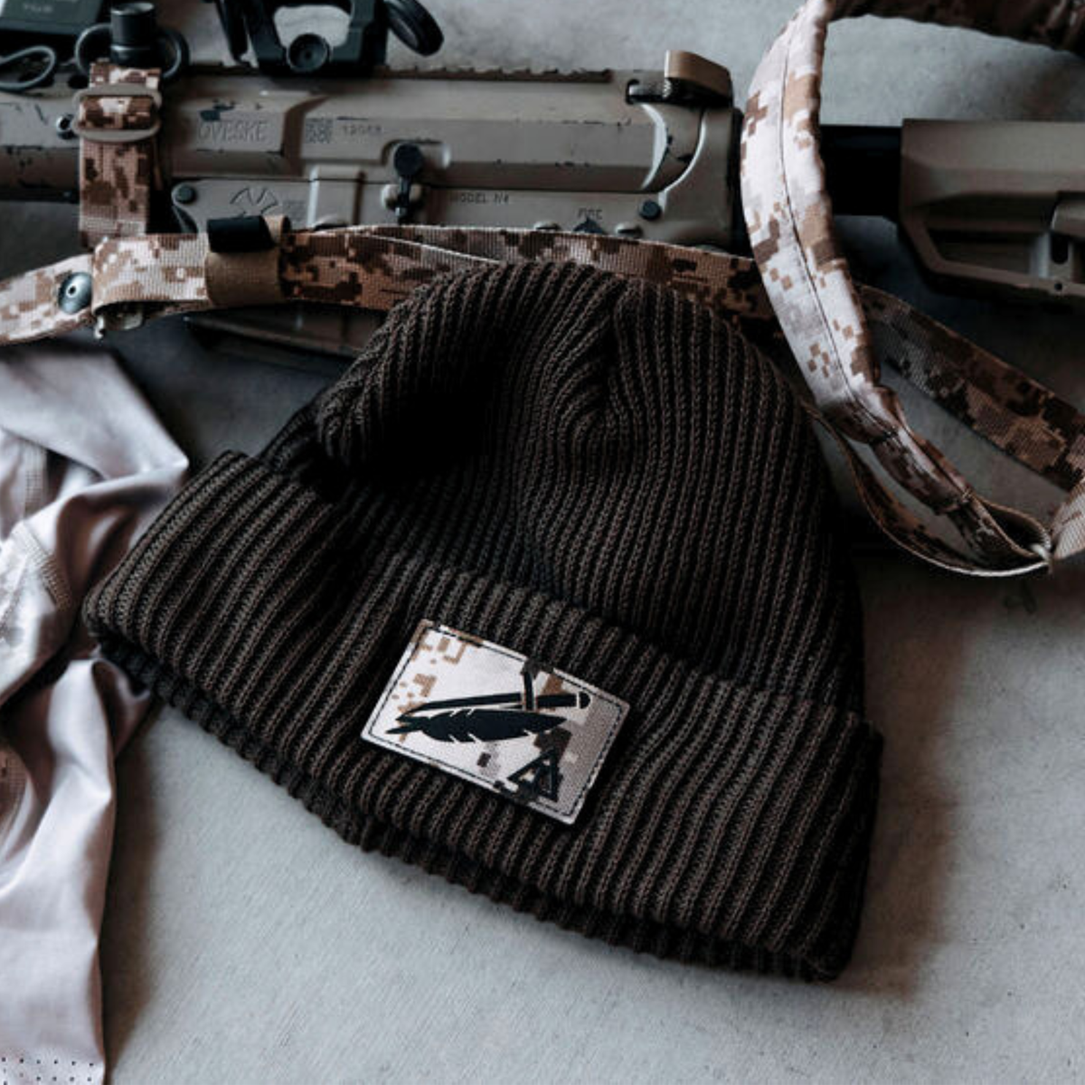 RAID BEANIE BROWN WITH AOR1 REMOVABLE PATCH. – Allied Threads